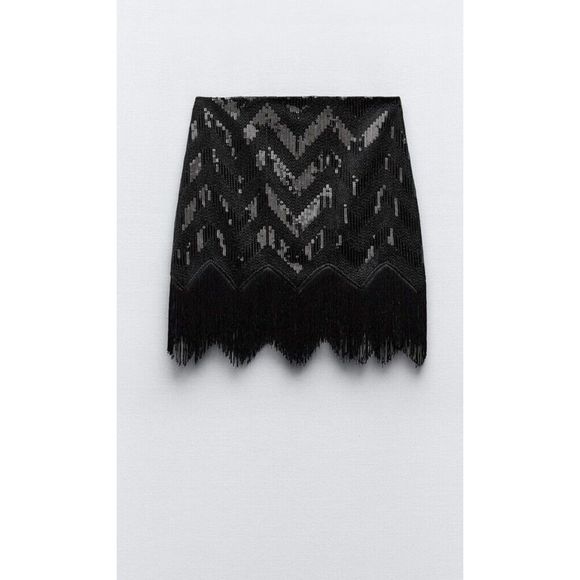 Zara | Skirts | Zara Sequin Fringed Mini Skirt | Poshmark